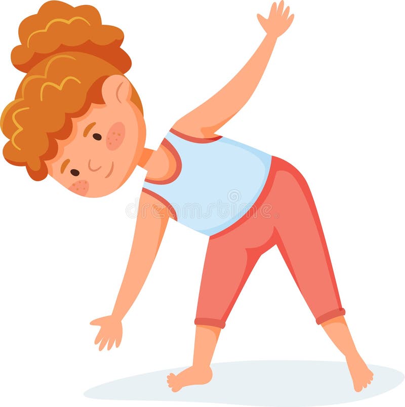 Redhead Girl Practicing Yoga Triangle Pose, Promoting Physical Activity ...