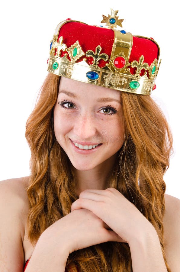 Redhead Pretty Girl with Crown Pressing Virtual Buttons Isolat Stock ...