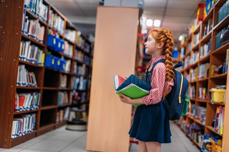 Adorable Redhead Schoolgirl with Books Stock Image - Image of ...