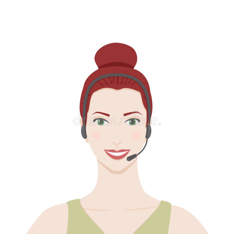Redhead Woman Smiling Customer Service. Vector Illustration, Flat ...