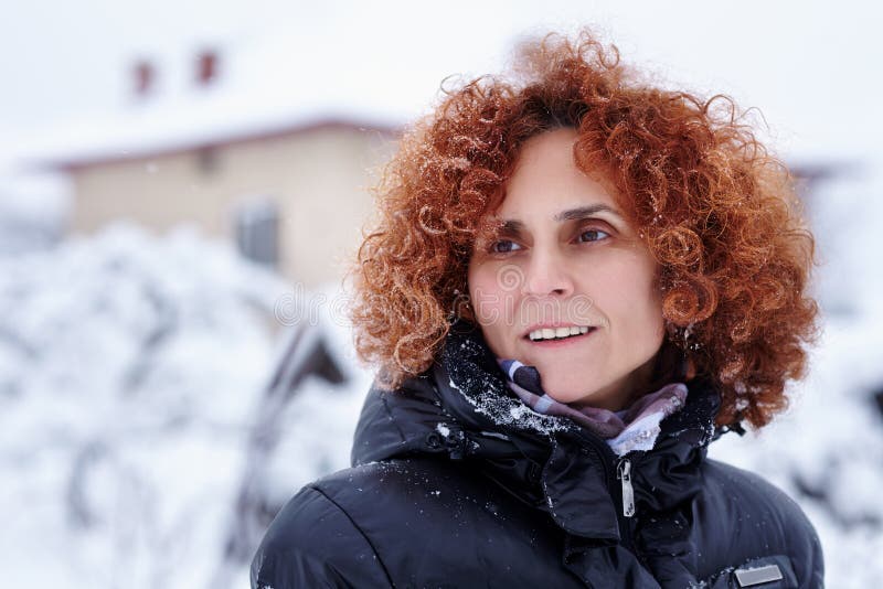 Redhead Woman, Winter Portrait Stock Photo - Image of focus, beauty ...