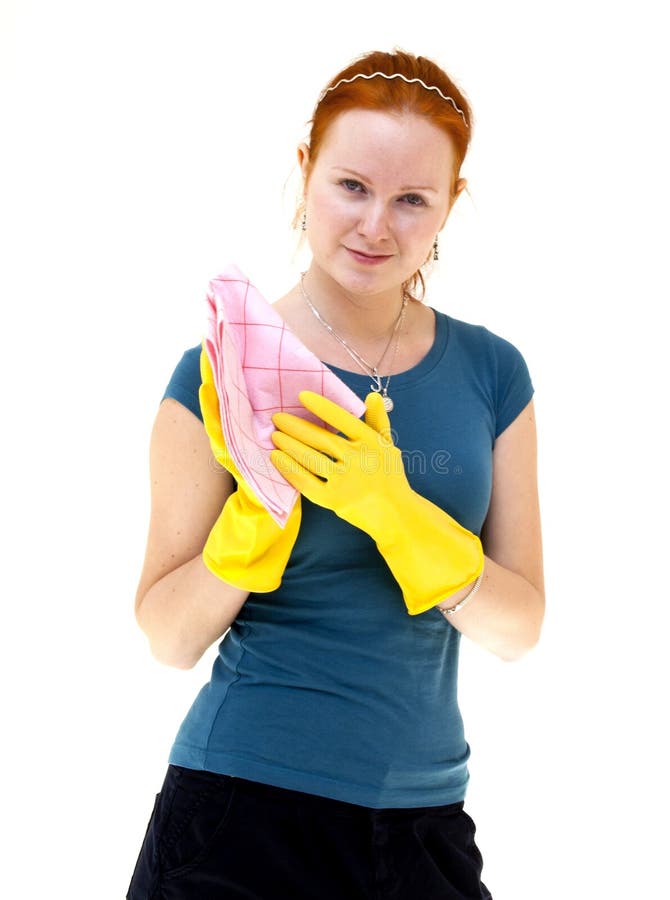 Redhead Young Woman Holding a Rag Stock Image - Image of dust, servant ...