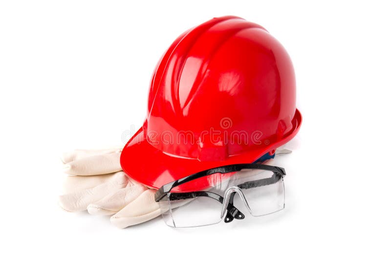 Redhelmet with Gloves and Goggles Stock Photo - Image of hard, industry ...