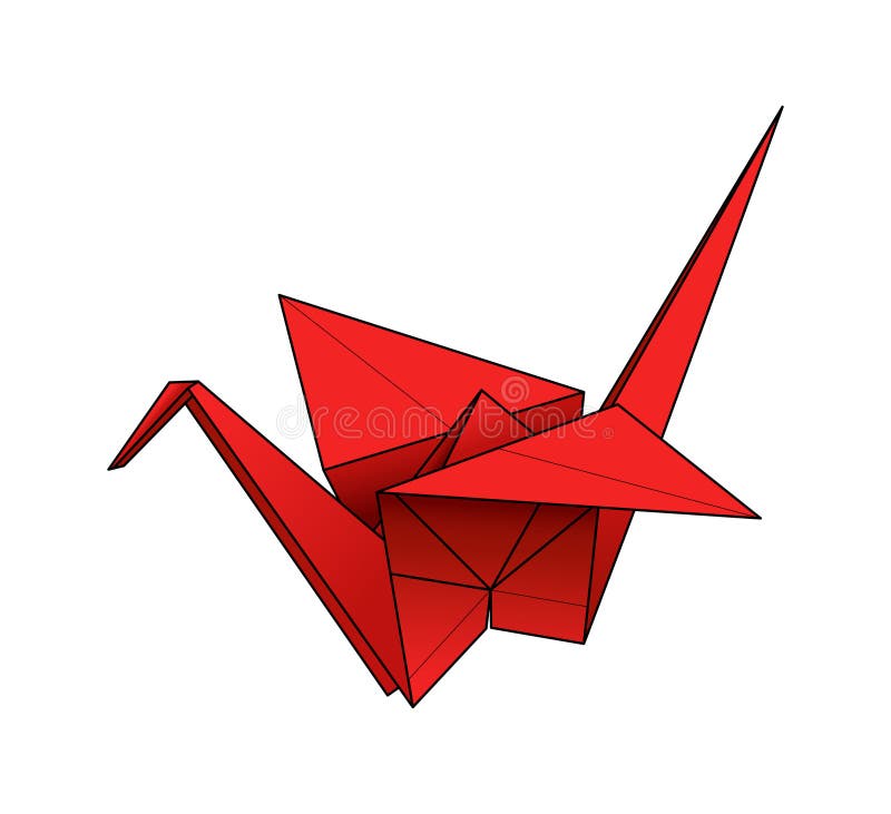 Red Origami Paper Crane, Tsuru, or Orizuru, Isolated Illustration Stock Vector - Illustration of ...