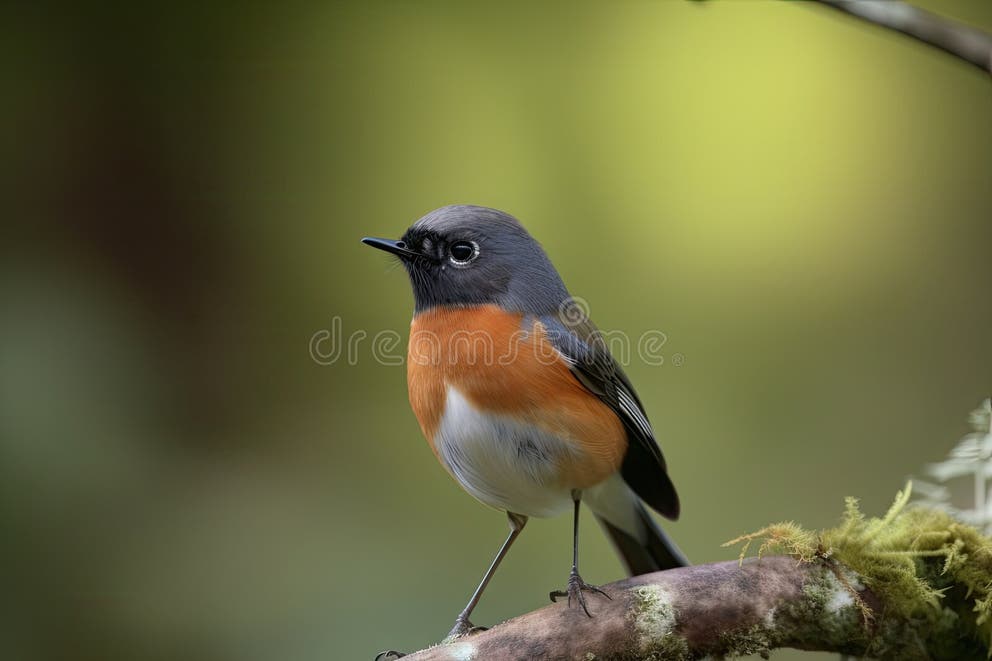 Redstart Bird Sitting on Tree Branch, with Its Head Turned To the Side ...