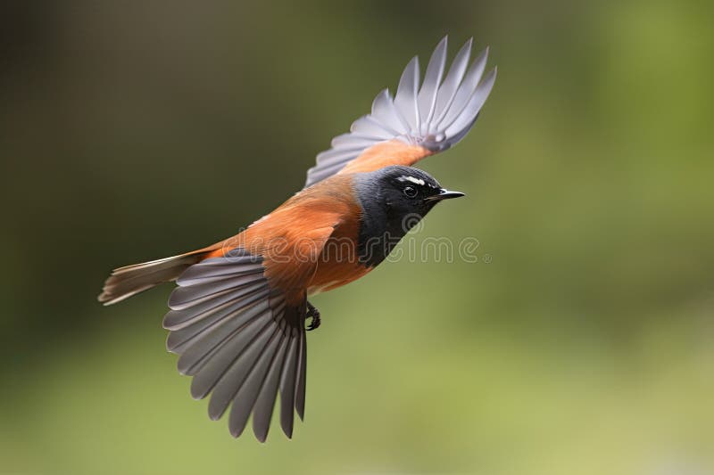 Redstart Flycatching in Mid-flight, Wings Fluttering Stock Illustration ...