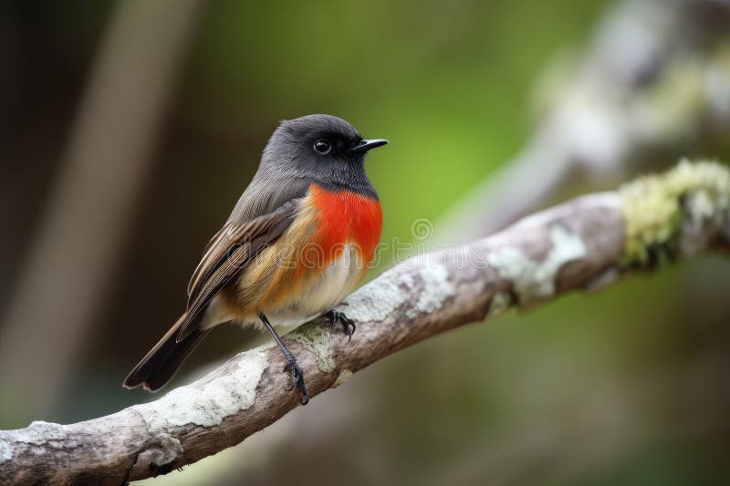 Redstart Perched on Tree Branch, Its Bright Red Feathers Shining Stock ...