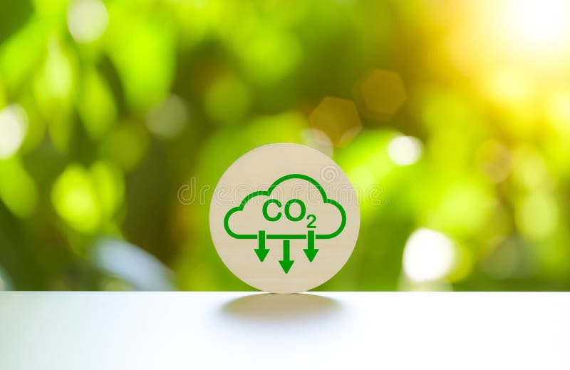 Reduce Co2 Emissions Concept. Carbon Reduction Icon on Wooden Block for ...