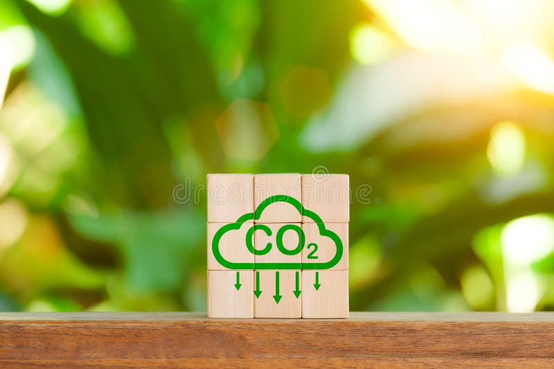 Reduce Co2 Emissions Concept. Carbon Reduction Icon on Wooden Cube for ...