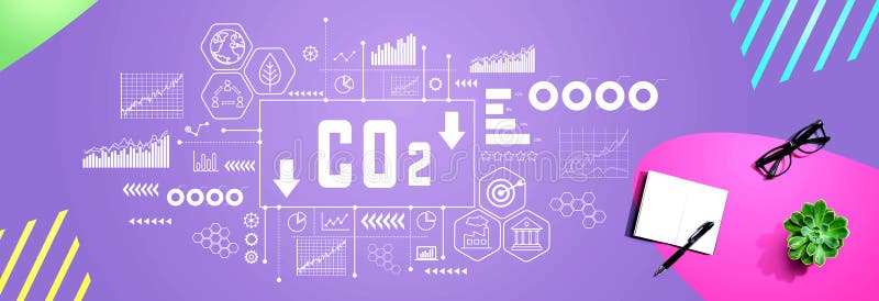 Reduce CO2 Theme with Notebook and Pen Stock Photo - Image of flat ...