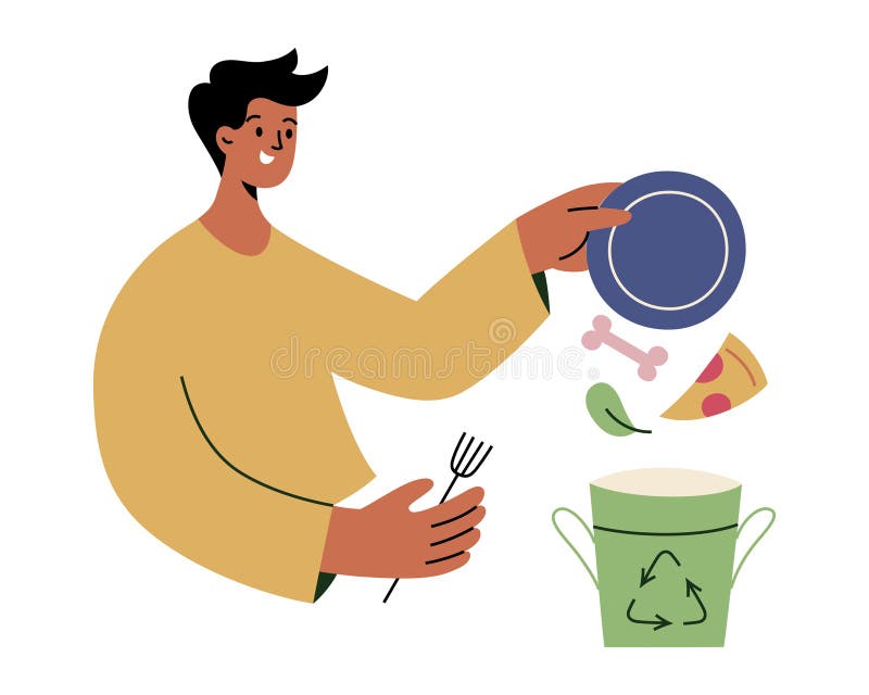Reduce Food Waste Composition, Man Throwing Leftovers in Compost Bin ...