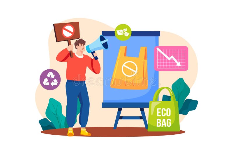 Reduce Plastic Bag Campaign Illustration Concept on White Background ...