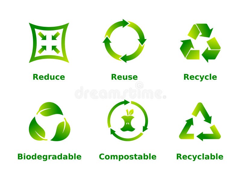 Reduce, Reuse, Recycle, Biodegradable, Compostable, Recyclable, Icon ...