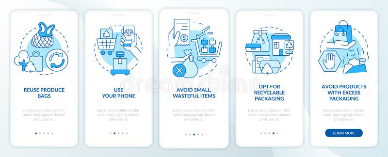 Reduce Waste while Shopping Blue Onboarding Mobile App Screen Stock ...