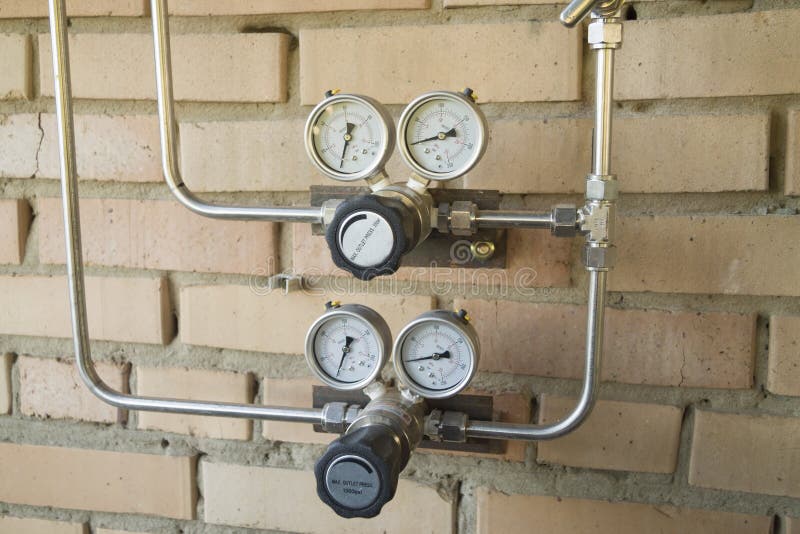 Reducers with Pressure Gauges. Stock Photo - Image of wall, manometer ...