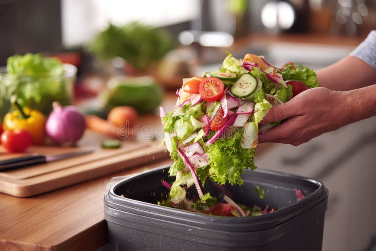 Reducing Food Waste by Discarding Fresh Salad into Compost Bin in a ...