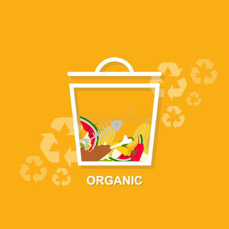 Reducing Waste. Illustration with Organic Garbage in Trashcan on Orange ...