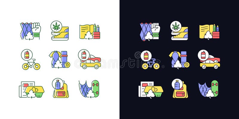 Reducing Waste Light and Dark Theme RGB Color Icons Set Stock Vector ... Reducing Waste Light and Dark Theme RGB Color Icons Set Stock Vector ...