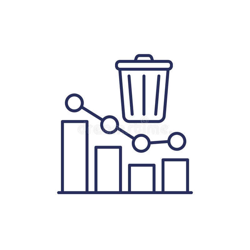 Reducing Waste Line Icon with Chart and Trash Bin Stock Vector ...