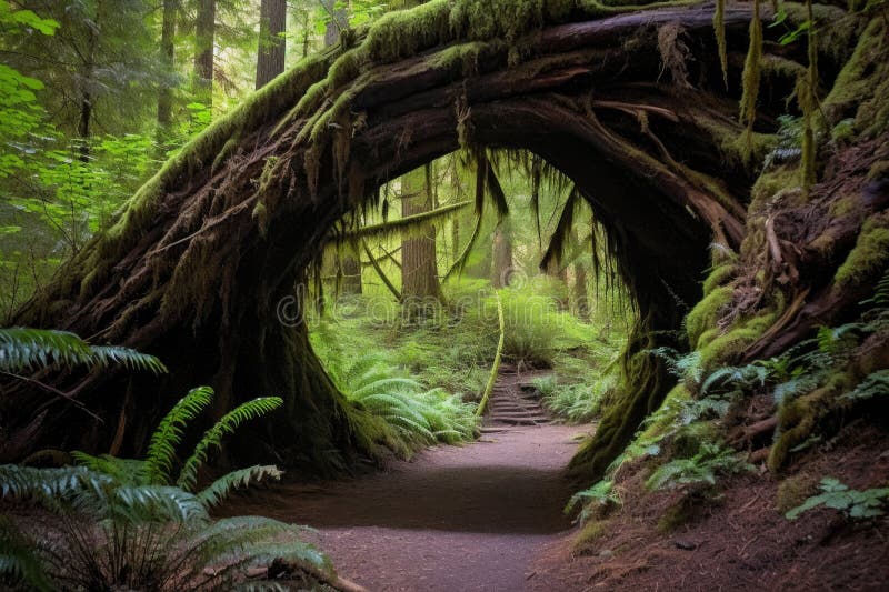 Redwood Forest Hike Trail Winding through Giant Trees Stock ...