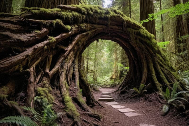 Redwood Forest Hike Trail Winding through Giant Trees Stock ...