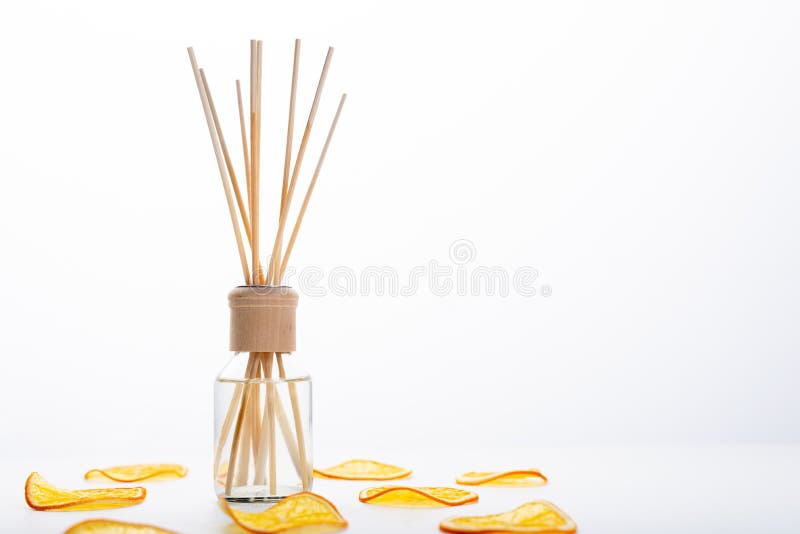 Reed Diffuser and Different Citrus Fruits on Table Stock Photo - Image ...