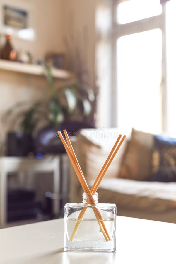 Reed Diffuser To Fragrance Home Interior on the Coffee Table of a Light ...