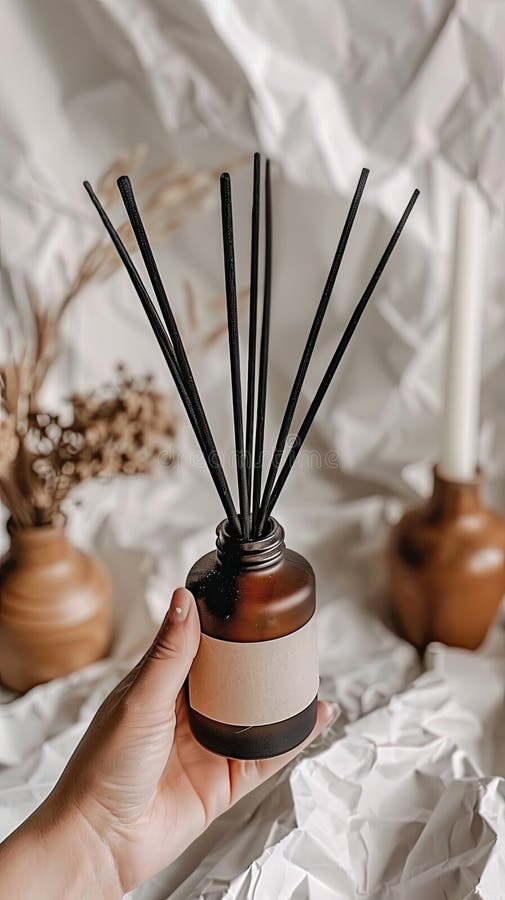 A Reed Diffuser with White Candle and Eucalyptus on the Table Mockup ...