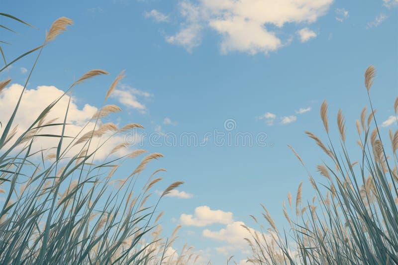 Reed Flower in the Sky Phragmites Australis, Bottom View Perspective ...