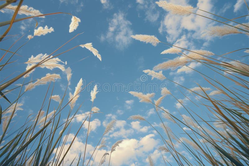 Reed Flower in the Sky Phragmites Australis, Bottom View Perspective ...