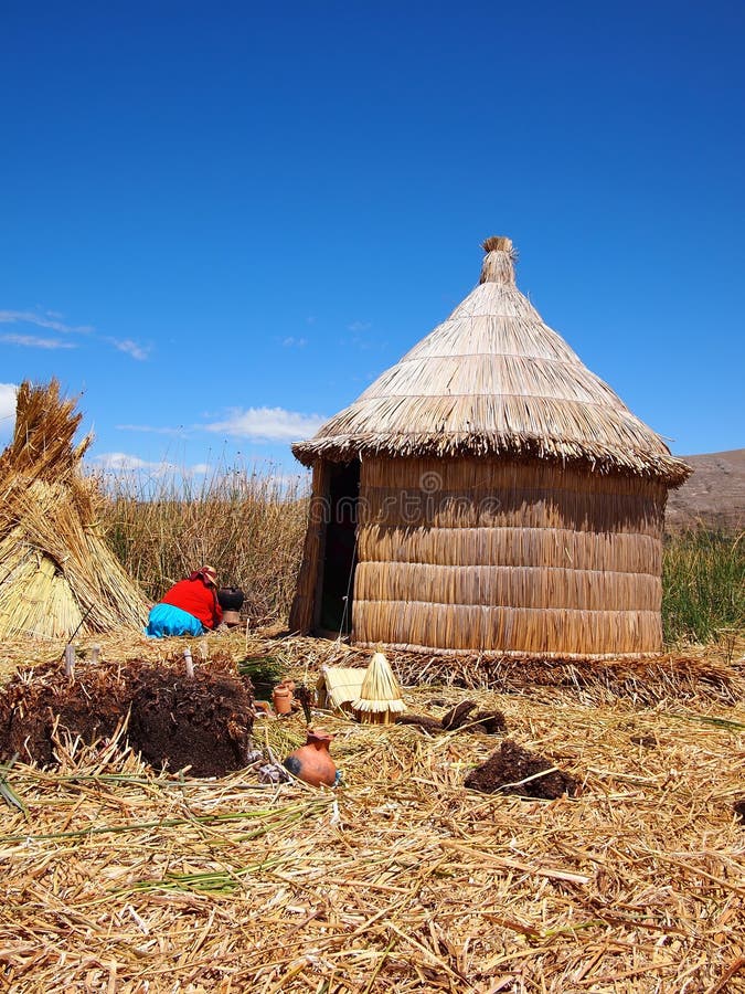 Reed Hut on the Floating Uros Islands Editorial Stock Photo - Image of ...
