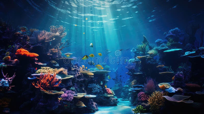 Reef dark blue water stock illustration. Illustration of ethereal ...