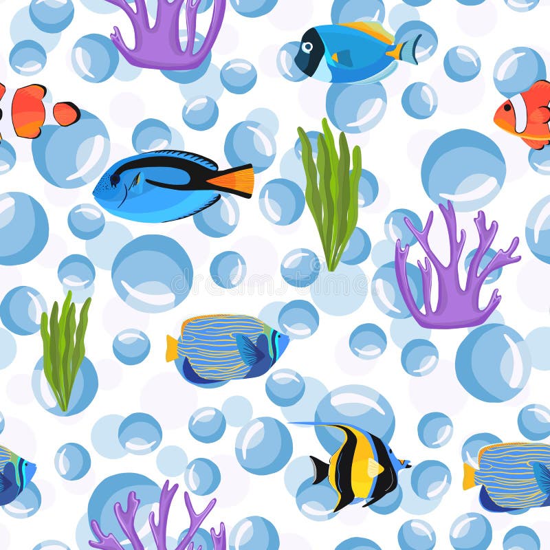Fish Underwater with Bubbles. Undersea Seamless Pattern Stock ...