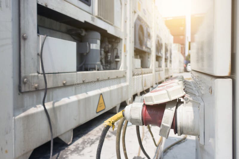 Reefer Containers are Plugging for Keep Temperature Cool Stock Photo ...