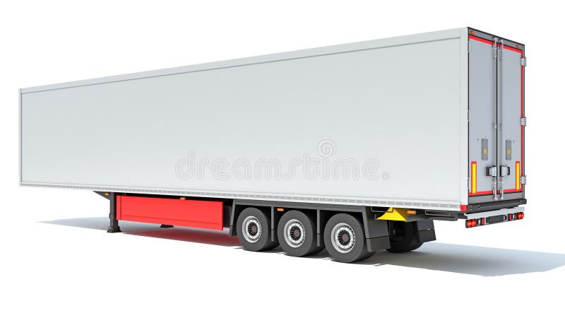 Reefer Refrigerator Trailer 3D Rendering on White Background Stock ...