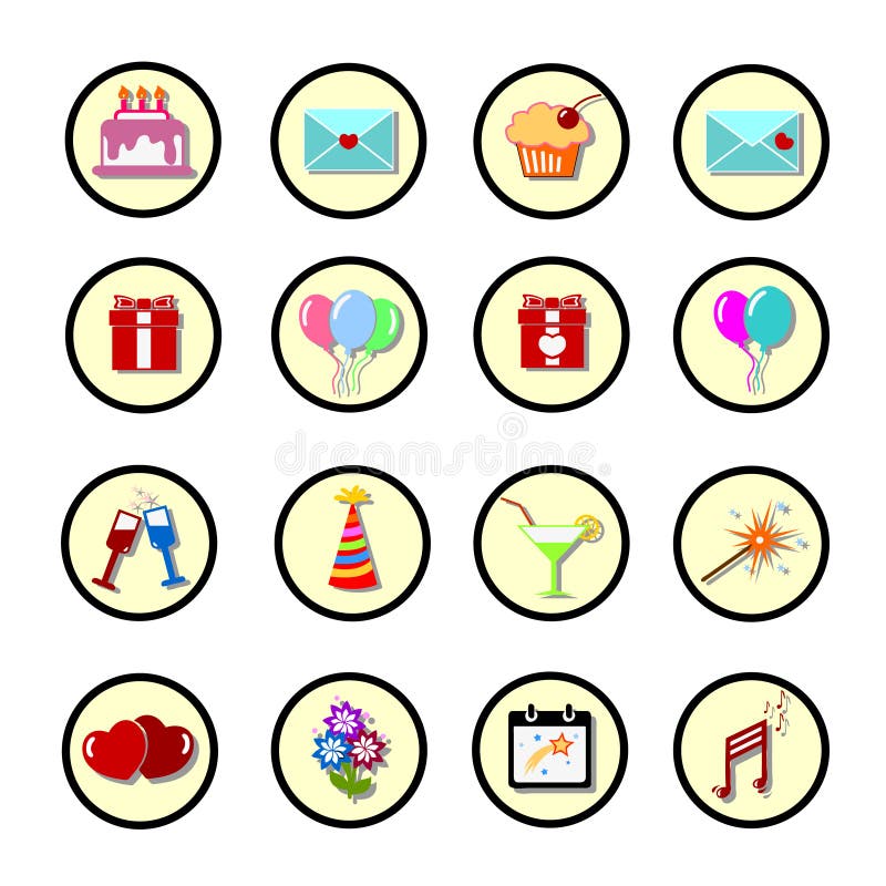 Feest pictogrammen vector illustratie. Illustration of hazen - 16651283