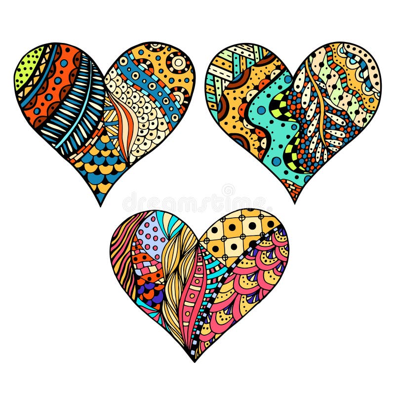 Reeks gekleurde harten vector illustratie. Illustration of versiering ...