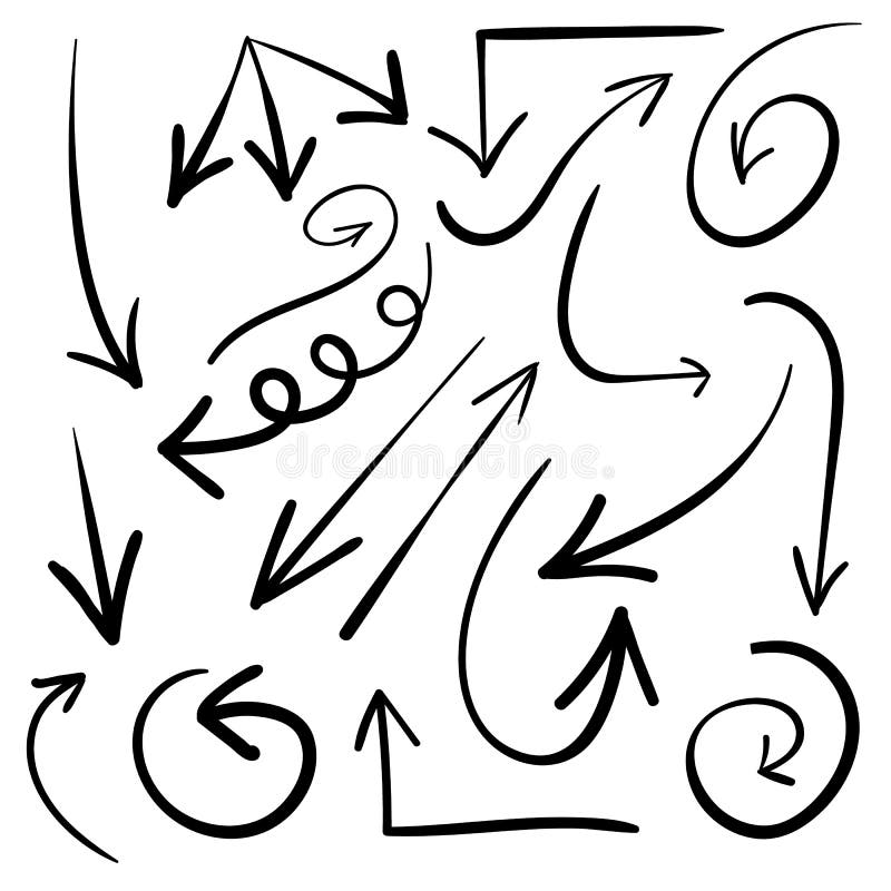 Reeks Hand Getrokken Pijlen Vector Zwarte Pijlen Vector Illustratie ...