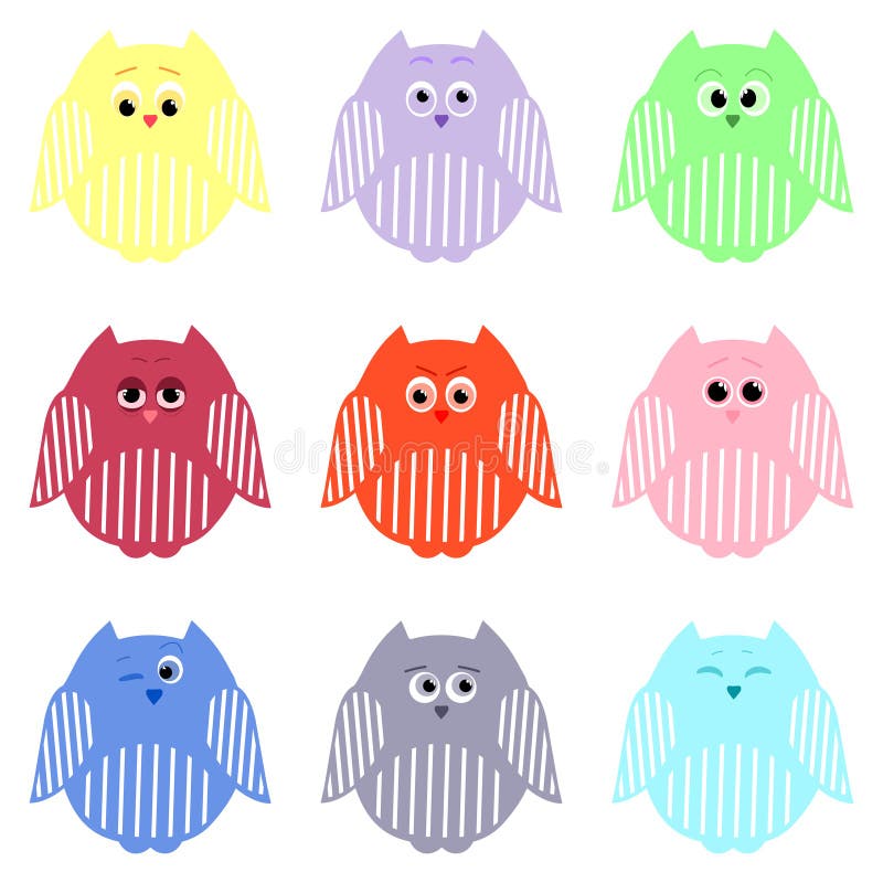 Uil, Uilen Van Verschillende Kleuren Stock Illustratie - Illustration ...