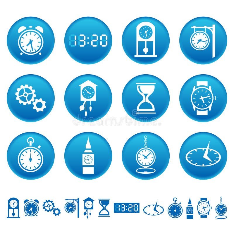 Klokken En Horlogespictogrammen Vector Illustratie Illustration Of