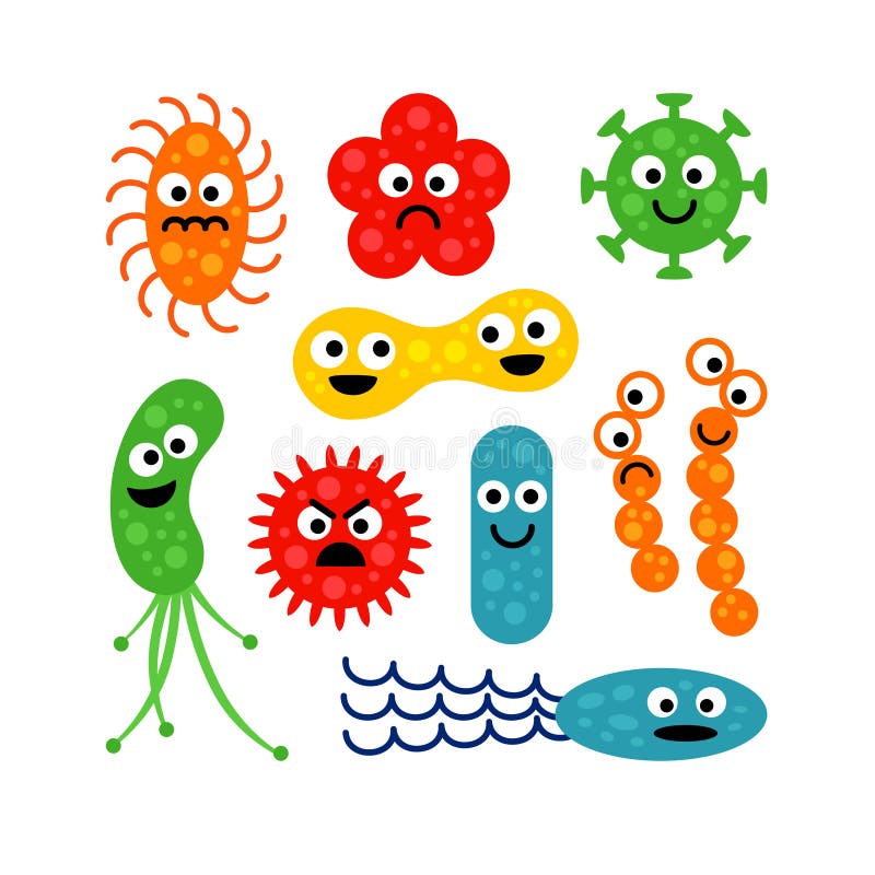 Reeks Leuke Grappige Bacterias Op Witte Achtergrond Vector Illustratie ...