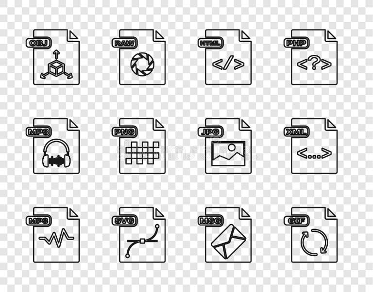 Reeks Lijn Mp3 Dossierdocument Gif Html Svg Obj Png Msg En Xml Pictogram. Vector Vector ...