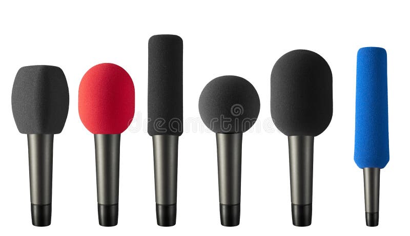 Reeks microfoons met spons stock afbeelding. Image of luisteraar - 27258745