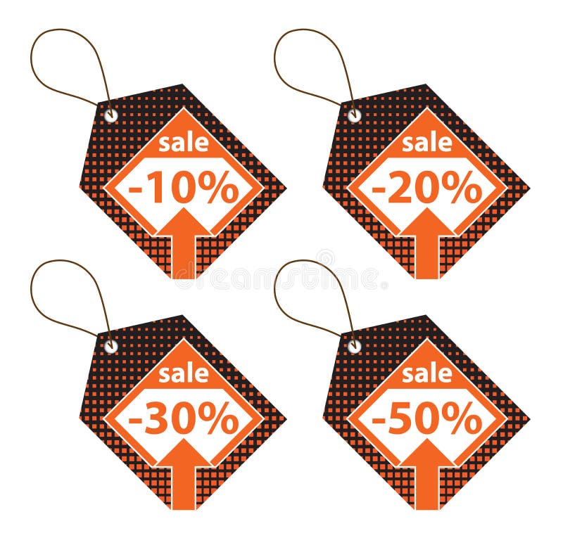 Reeks Oranje Etiketten Van De Korting Vector Illustratie - Illustration ...