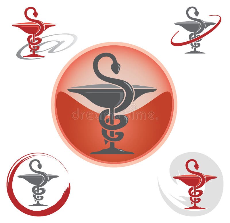 Reeks Pictogrammen Met Caduceus Symbool in Rood Vector Illustratie ...