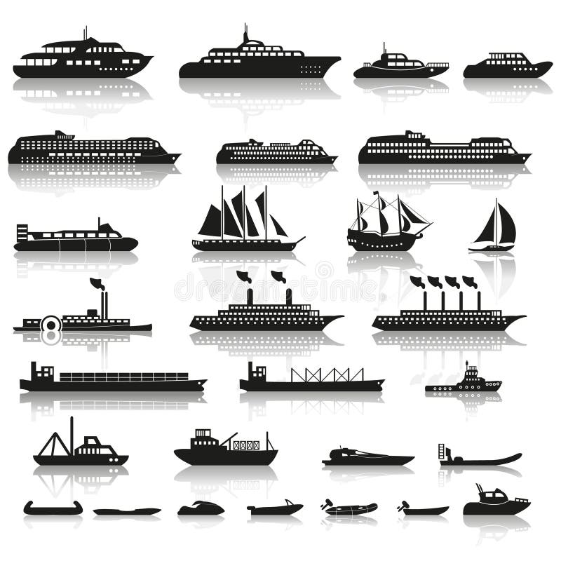 Reeks schepen en boten vector illustratie. Illustration of schip - 56362284