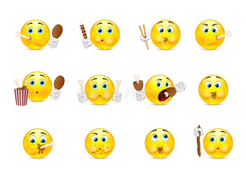 Reeks smileys die eten stock illustratie. Illustration of voedsel ...