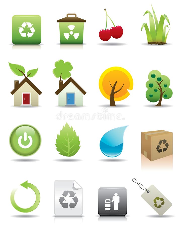 Reeks Van 20 Groene Pictogrammen Vector Illustratie - Illustration of ...