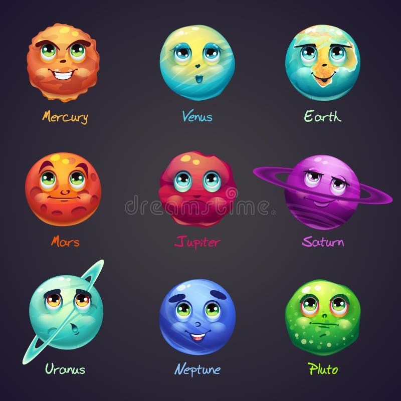 Reeks Van Beeldverhaal, Grappige Planeten Van Het Zonnestelsel Stock ...