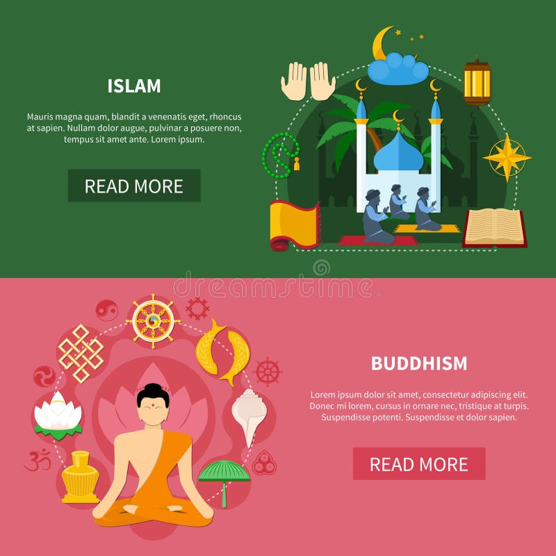 Reeks Van De Godsdiensten De Vlakke Banner Vector Illustratie ...